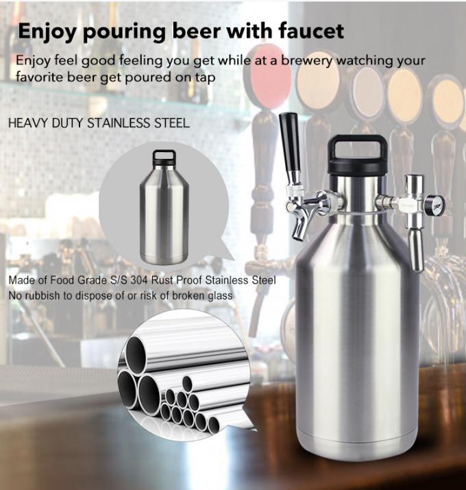 SUS304 Carbonated 3.8L Beer Cylinder Dispenser With 30PSI Regulator