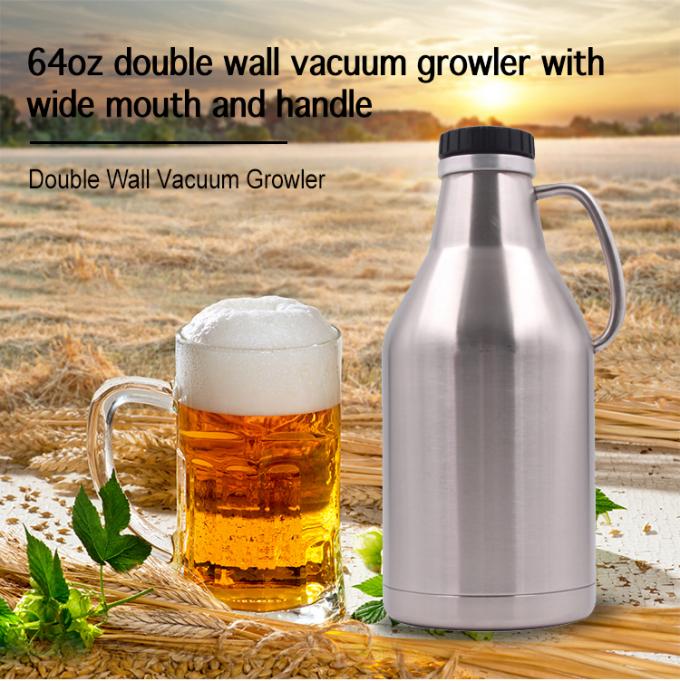 Stainless Steel Vacuum Insulated Growlers , Black 2L Screw Top Growler ...