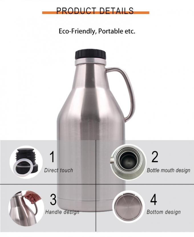 Stainless Steel Vacuum Insulated Growlers , Black 2L Screw Top Growler ...