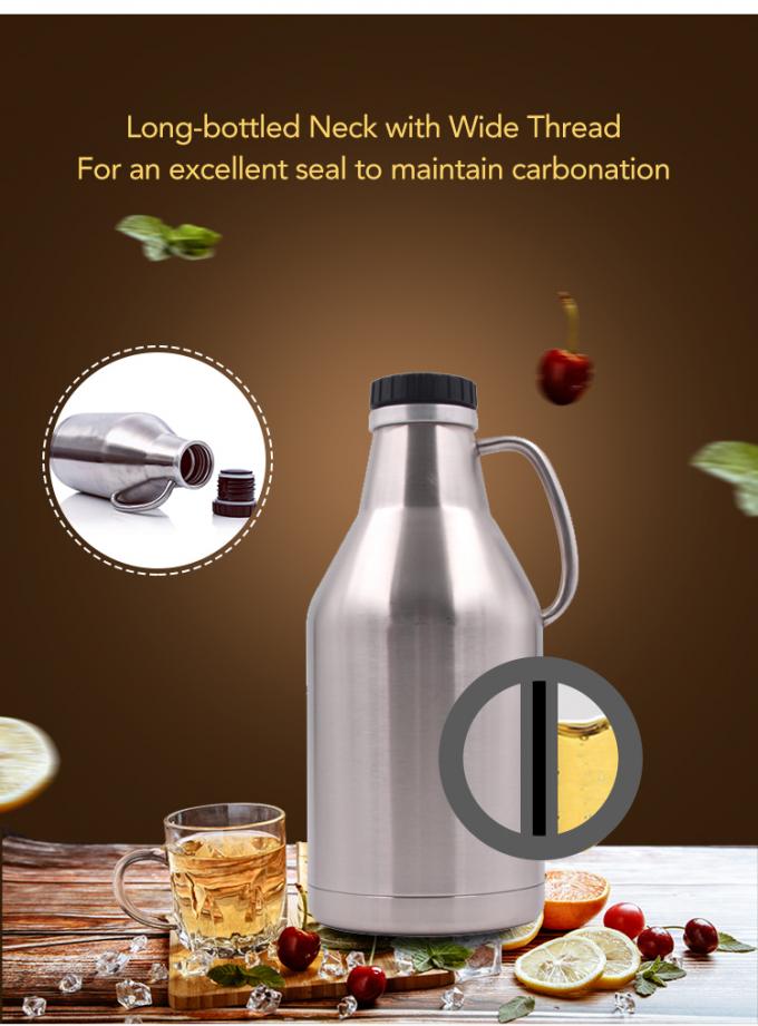 Stainless Steel Vacuum Insulated Growlers , Black 2L Screw Top Growler ...