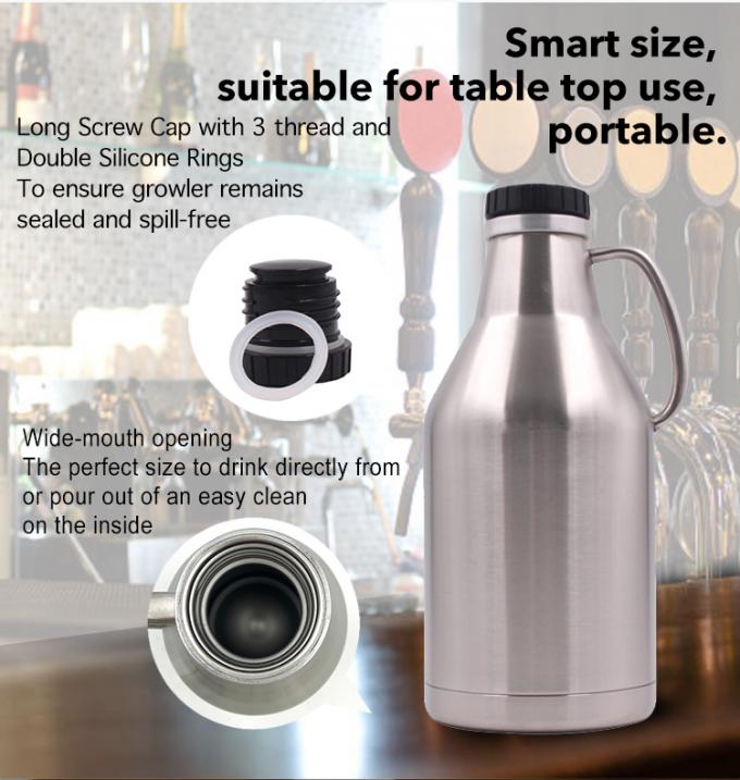 Stainless Steel Vacuum Insulated Growlers , Black 2L Screw Top Growler ...