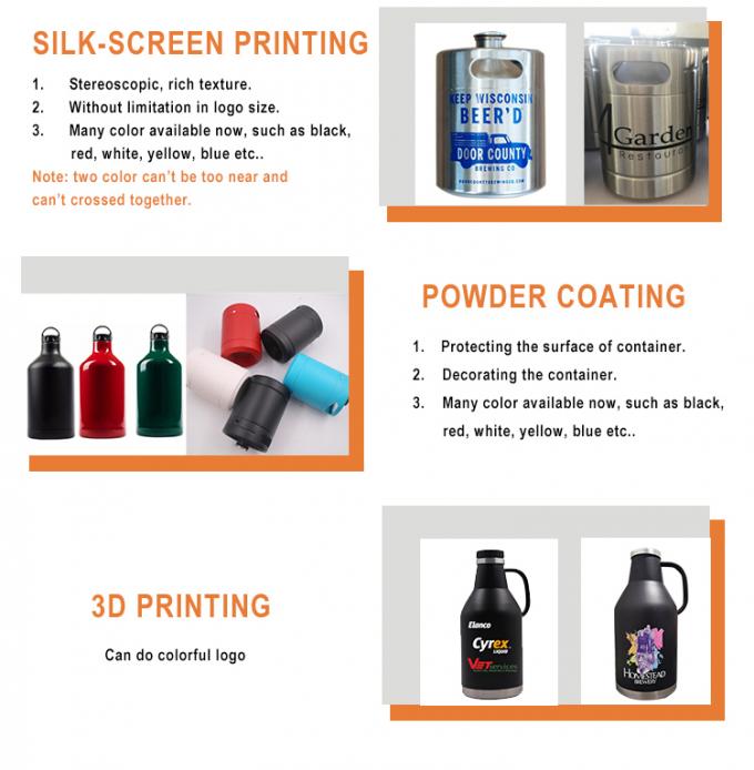 Stainless Steel Vacuum Insulated Growlers , Black 2L Screw Top Growler ...