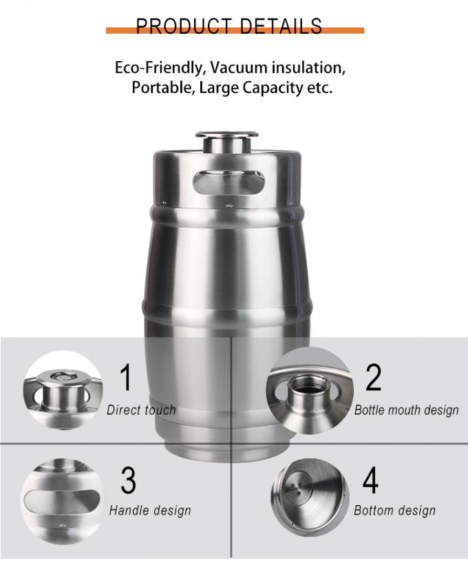 LFGB Portable Double Wall Refillable 5 Liter Mini Keg