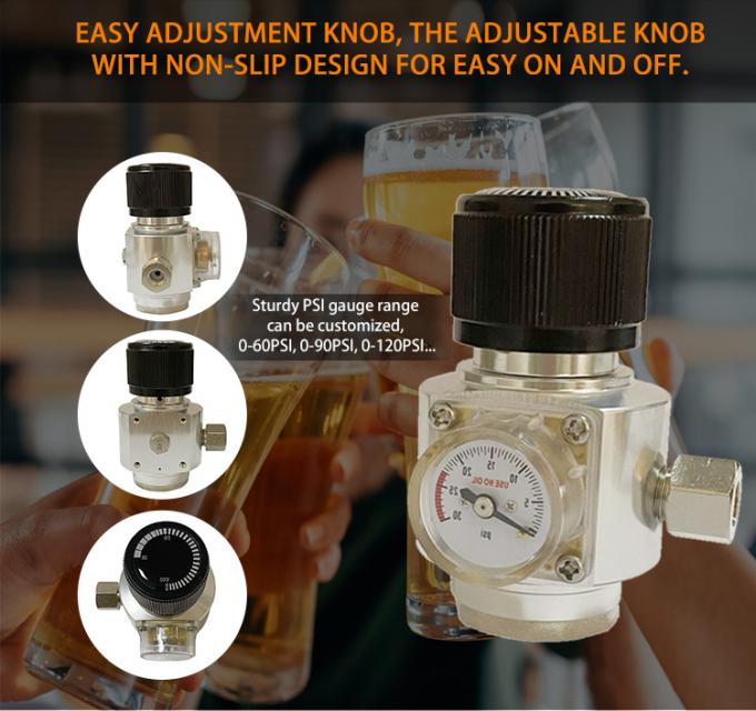 Aluminium Commercial CO2 Mini Gas Regulator With 1.8K Burst Safety Valve