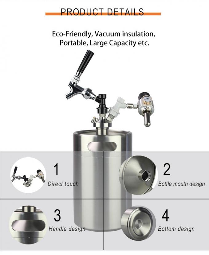 Polished 5 Litre Ball Lock Mini Keg , Ball Lock Beer Keg Dispenser System